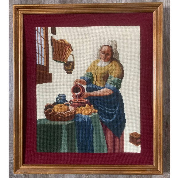 jobanmermeer | Art | Vintage Needlepoint The Kitchen Milkmaid Reading ...